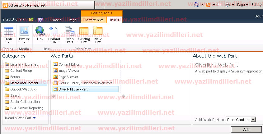 Sharepoint 2010 Silverlight WebPart Ekleme - Makale - Yazılım Dilleri